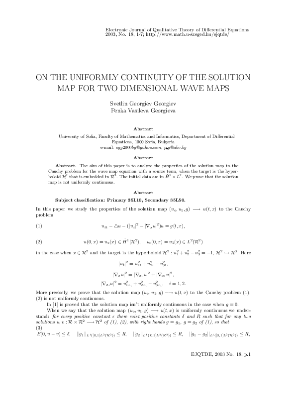 (PDF) On the uniformly continuity of the solution map for two ...