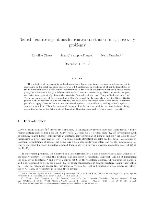 (PDF) Nested Iterative Algorithms for Convex Constrained Image Recovery Problems