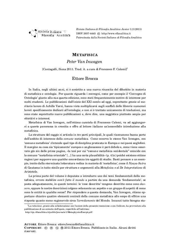 (PDF) Peter Van Inwagen - Metafisica