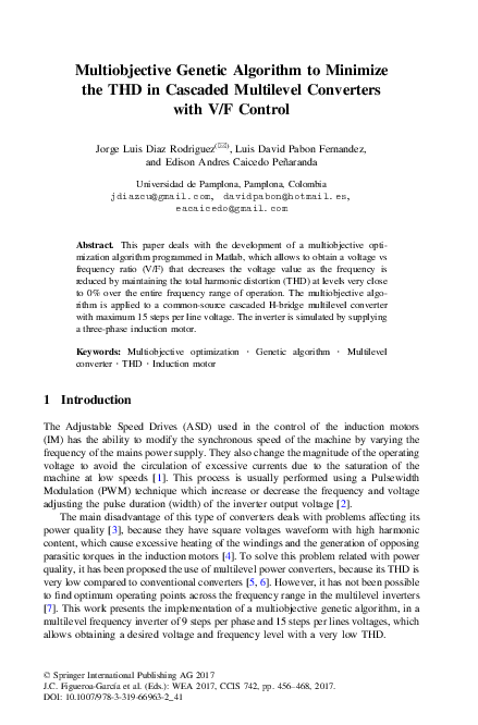 (PDF) Multiobjective Genetic Algorithm to Minimize the THD in Cascaded Multilevel Converters ...