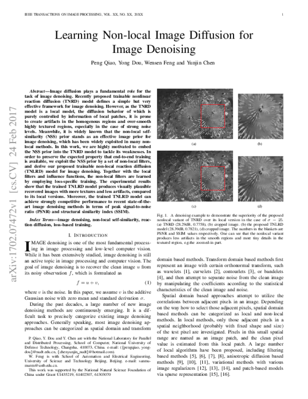 (PDF) Learning Non-local Image Diffusion for Image Denoising