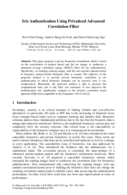 (PDF) Iris Authentication Using Privatized Advanced Correlation Filter