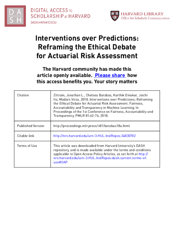 (PDF) Interventions over Predictions: Reframing the Ethical Debate for ...