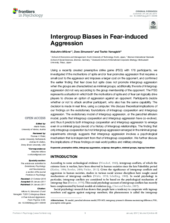 (PDF) Intergroup Biases in Fear-induced Aggression