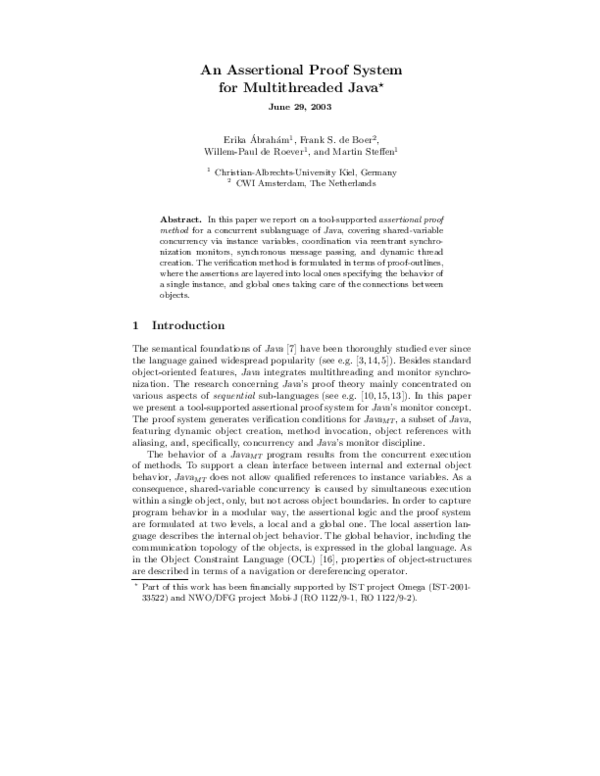 (PDF) An Assertional Proof System for Multithreaded Java
