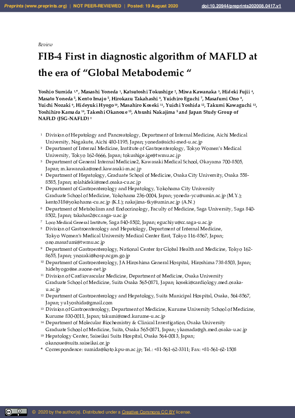(PDF) FIB-4 First in Diagnostic Algorithm of MAFLD at the Era of ...
