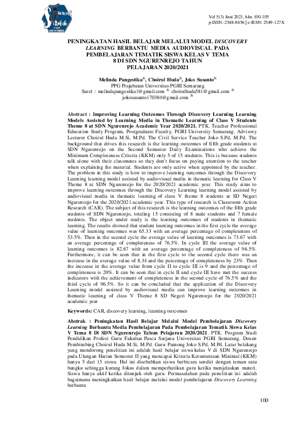 (PDF) Peningkatan Hasil Belajar Melalui Model Discovery Learning Berbantu Media Audiovisual Pada ...
