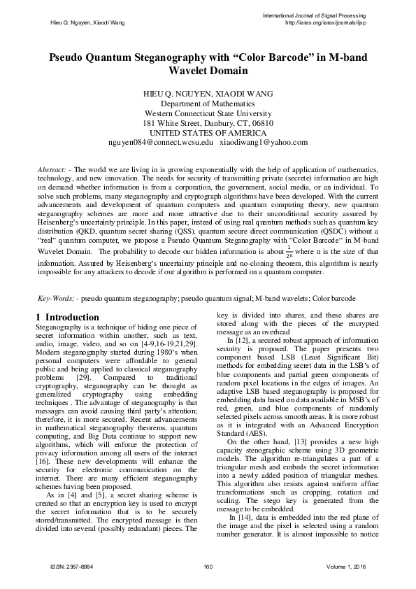 (PDF) Pseudo Quantum Steganography with “ Color Barcode ” in M-band Wavelet Domain