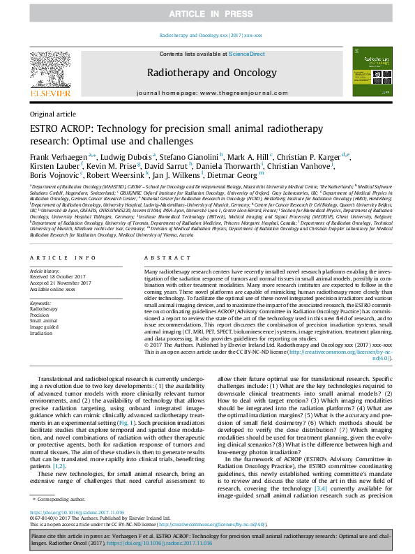 (PDF) ESTRO ACROP: Technology for precision small animal radiotherapy ...