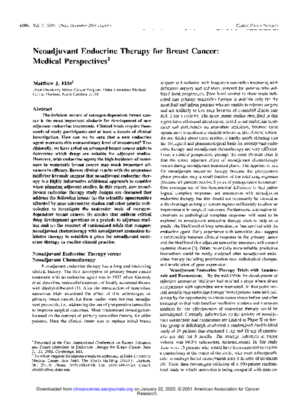 (PDF) Neoadjuvant endocrine therapy for breast cancer: past, present ...
