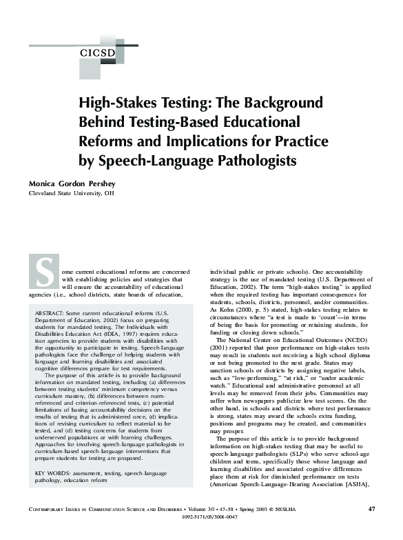 (PDF) S High-Stakes Testing : The Background Behind Testing-Based ...
