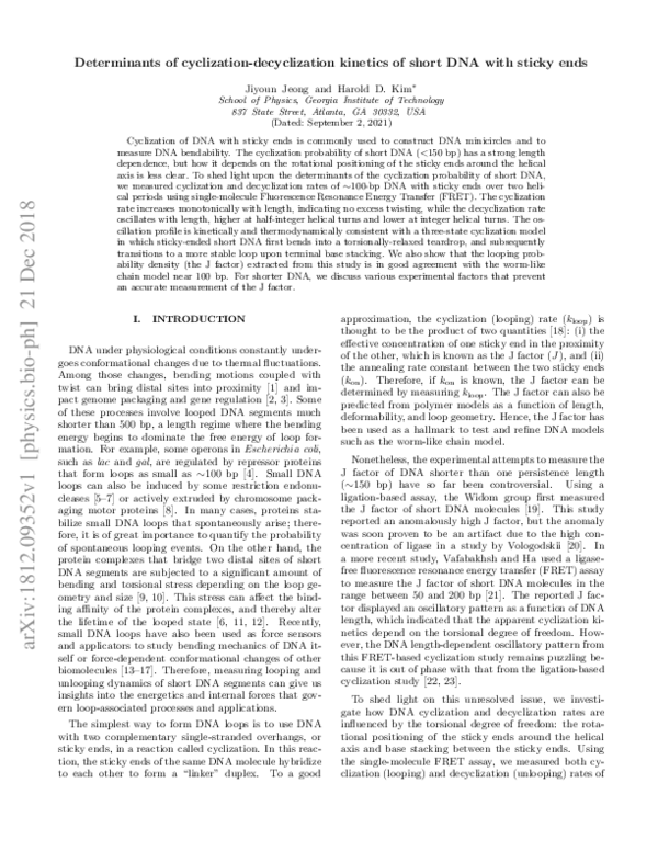 (PDF) Determinants of cyclization-decyclization kinetics of short DNA ...