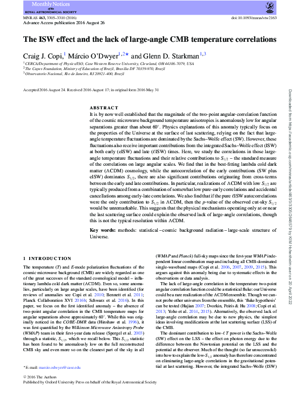 (PDF) The ISW effect and the lack of large-angle CMB temperature ...