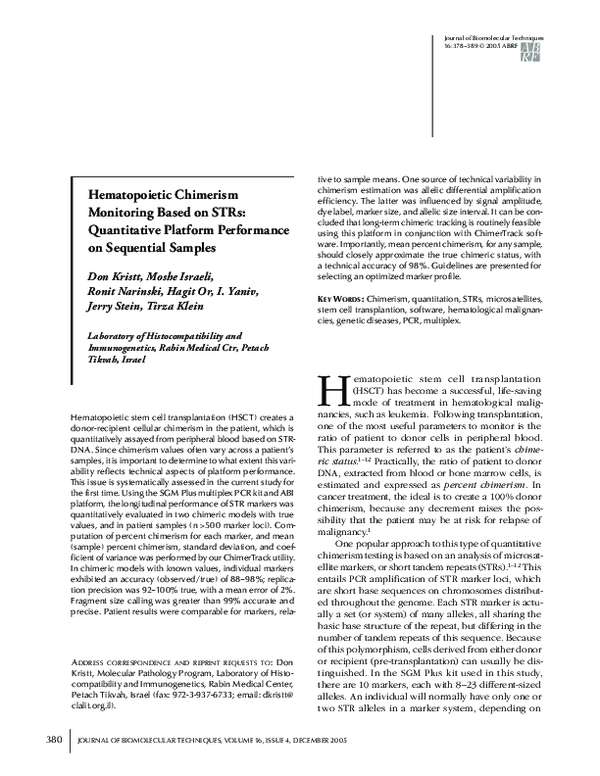 (PDF) Hematopoietic chimerism monitoring based on STRs: quantitative ...