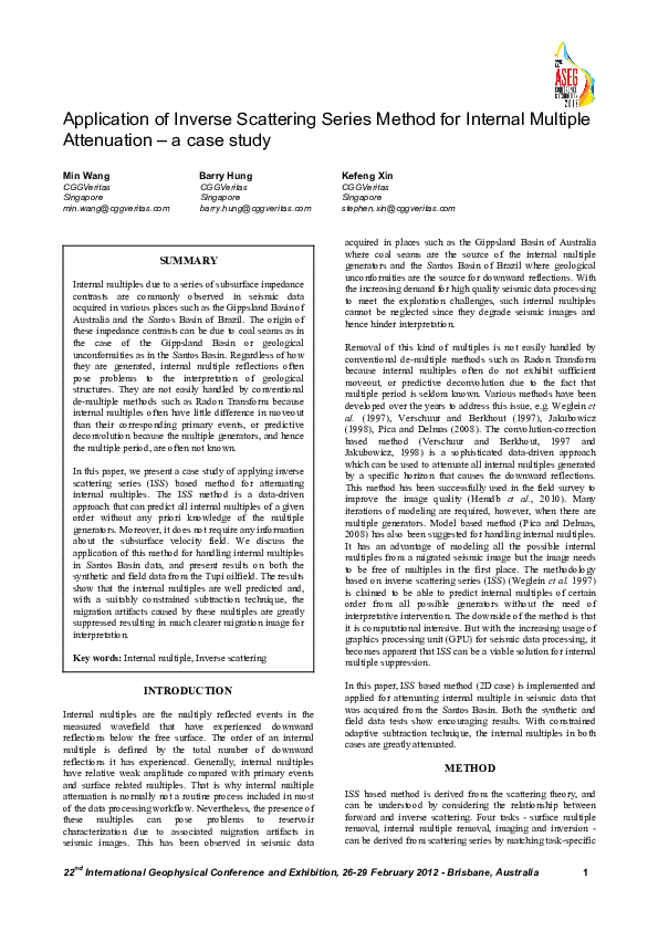 (PDF) Application of Inverse Scattering Series Method for Internal Multiple Attenuation ? a case ...