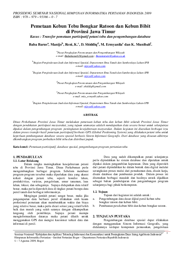 (PDF) Pemetaan Kebun Tebu Bongkar Ratoon dan Kebun Bibit di Provinsi ...