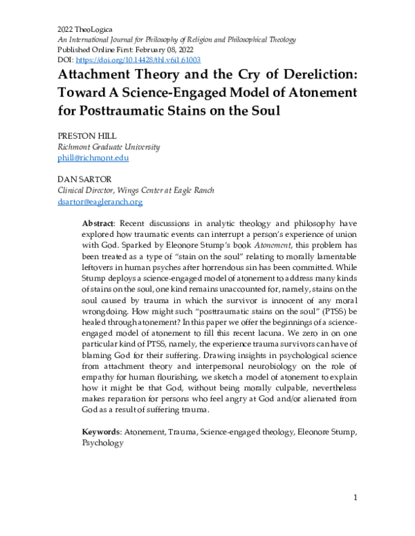 (PDF) Attachment Theory and the Cry of Dereliction: Toward a Science ...