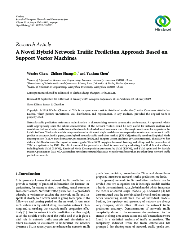 (PDF) A Novel Hybrid Network Traffic Prediction Approach Based on Support Vector Machines