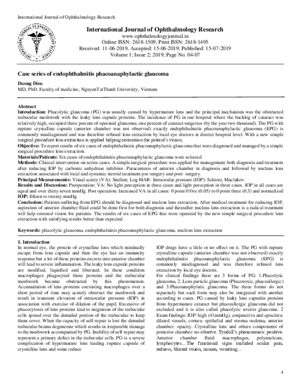 (PDF) Case series of endophthalmitis phacoanaphylactic glaucoma