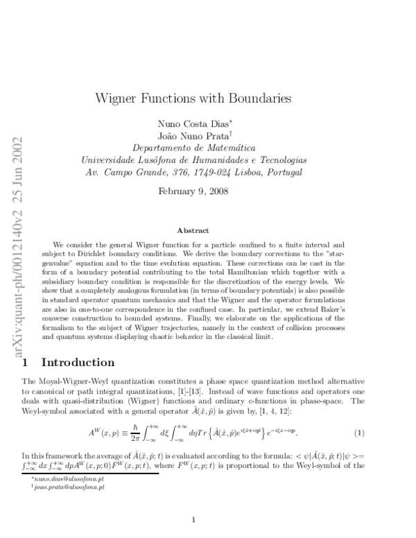 (PDF) Wigner Functions with Boundaries
