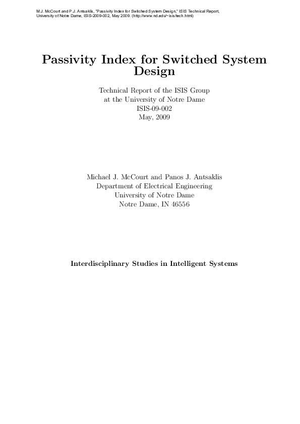 (PDF) Passivity Index for Switched System Design Technical Report of the ISIS Group at the ...