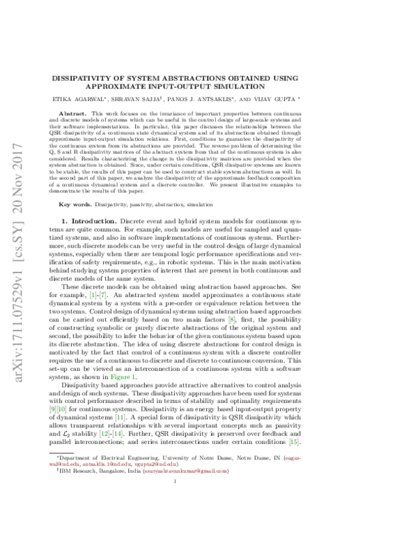 (PDF) Dissipativity of system abstractions obtained using approximate input-output simulation ...