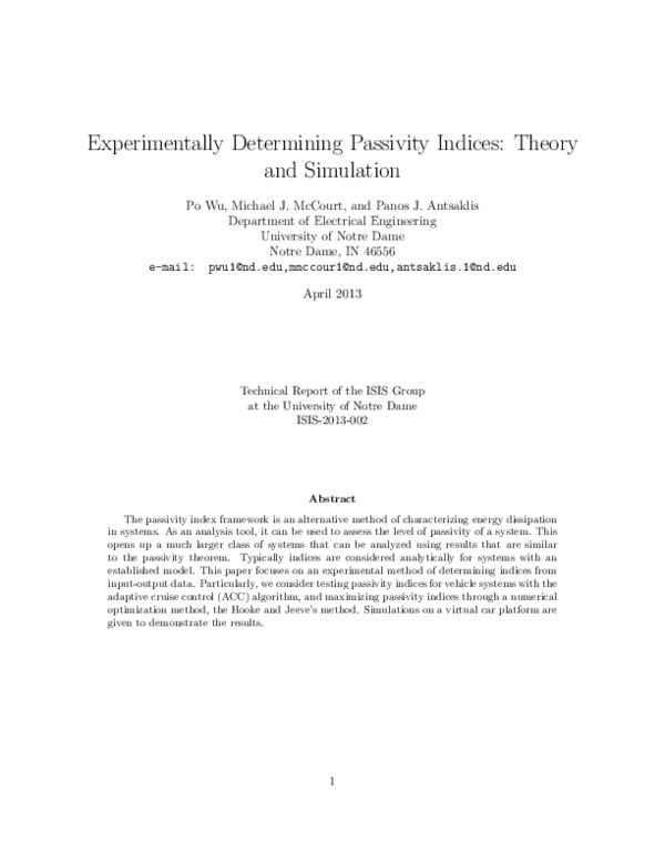 (PDF) Experimentally Determining Passivity Indices: Theory and Simulation