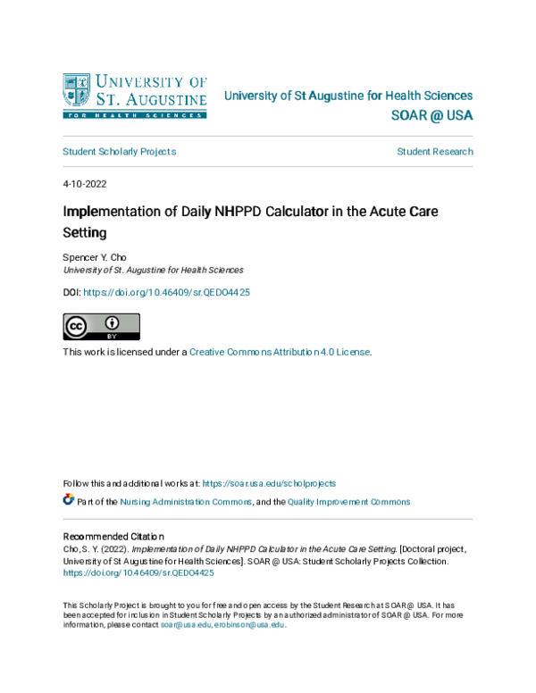(PDF) Implementation of Daily NHPPD Calculator in the Acute Care Setting