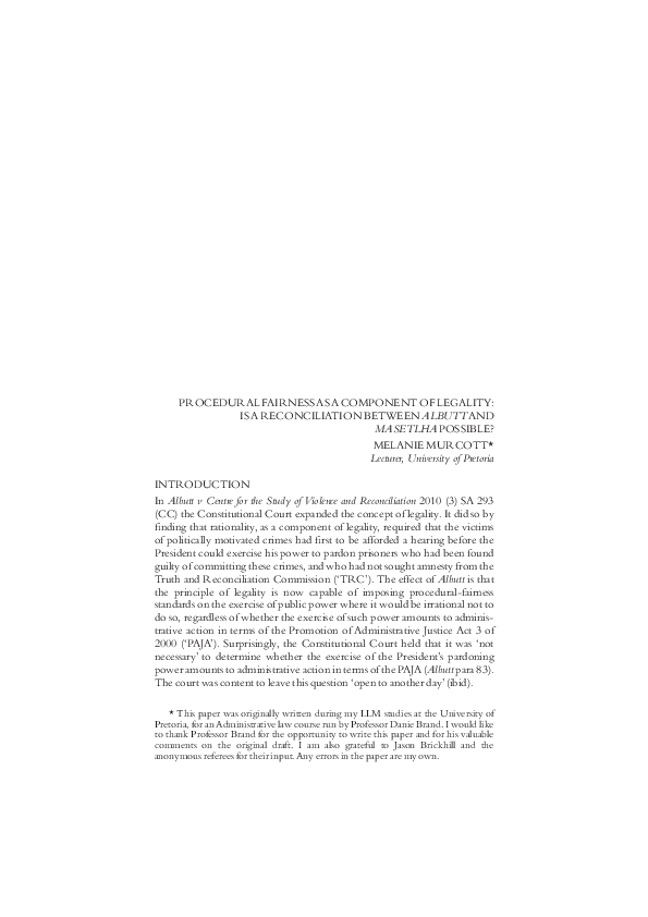 (PDF) Procedural Fairnessasacomponent of Legality: Isareconciliation ...