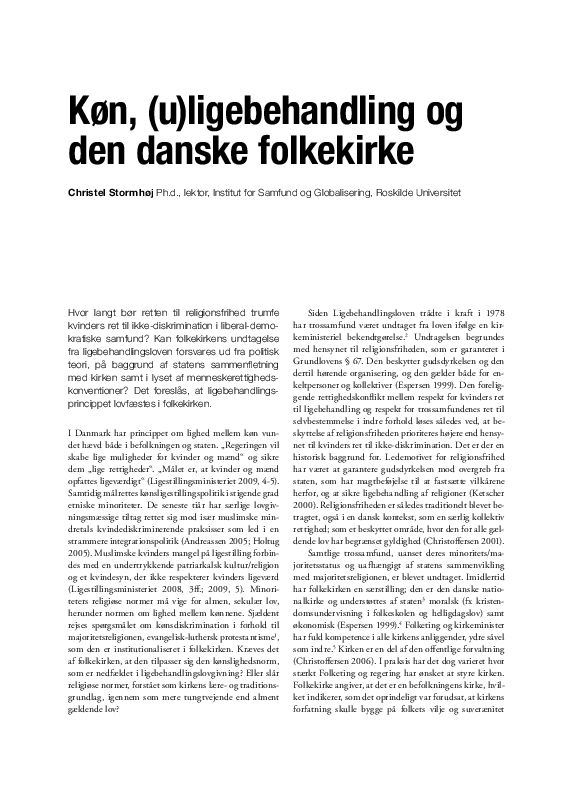 (PDF) Køn, (u)ligebehandling og den danske folkekirke