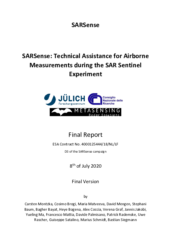 (PDF) SARSense SARSense: Technical Assistance for Airborne Measurements during the SAR Sentinel ...