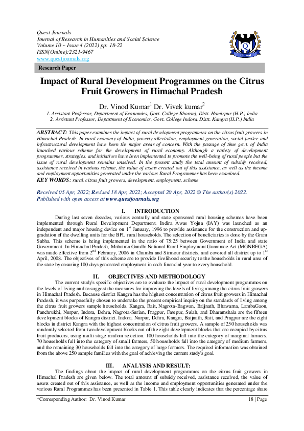 (PDF) Impact of Rural Development Programmes on the Citrus Fruit ...