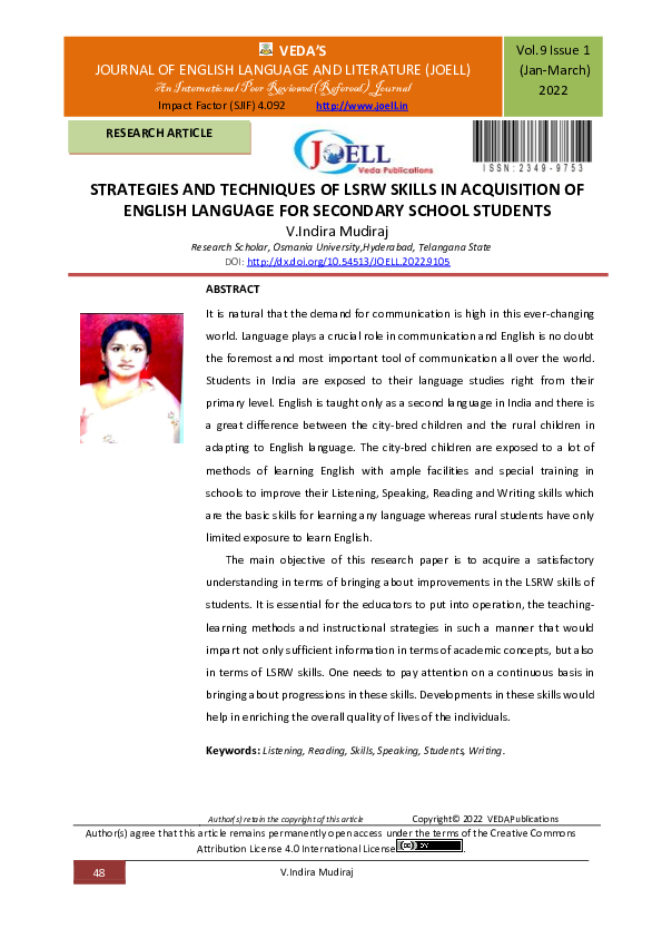 (PDF) STRATEGIES AND TECHNIQUES OF LSRW SKILLS IN ACQUISITION OF ...