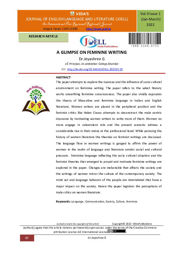 (PDF) A GLIMPSE ON FEMININE WRITING