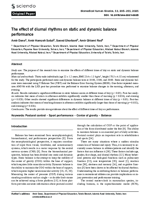 (PDF) The effect of diurnal rhythms on static and dynamic balance ...