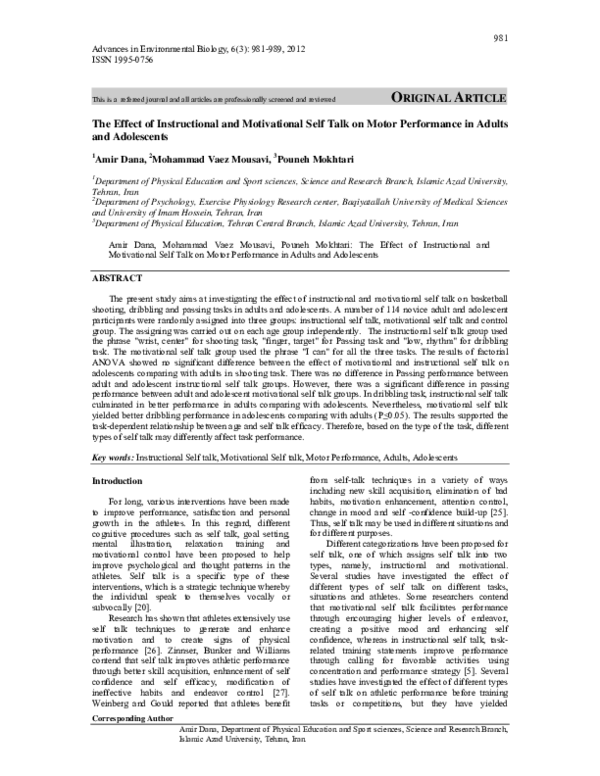 (PDF) The Effect of Instructional and Motivational Self Talk on Motor ...
