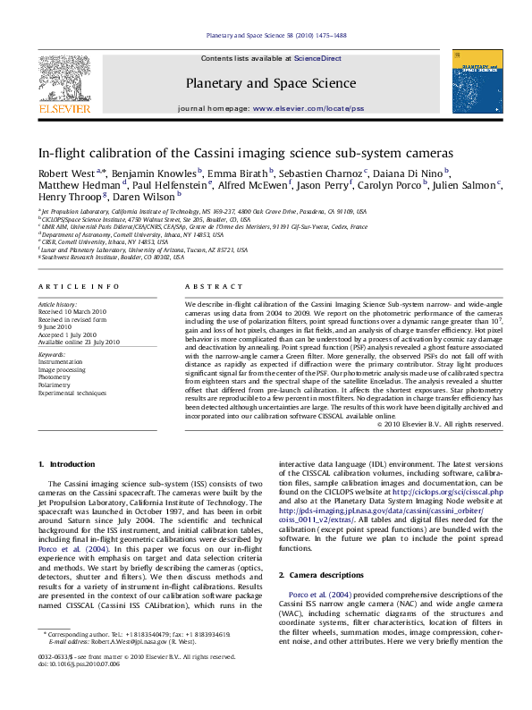 (PDF) In-flight calibration of the Cassini imaging science sub-system ...