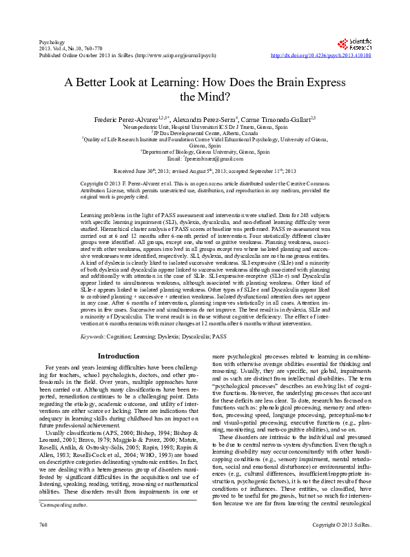 (PDF) A Better Look at Learning: How Does the Brain Express the Mind ...