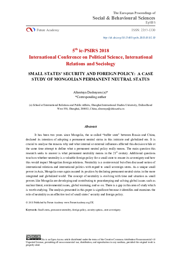 (PDF) Small States’ Security And Foreign Policy: A Case Study Of ...