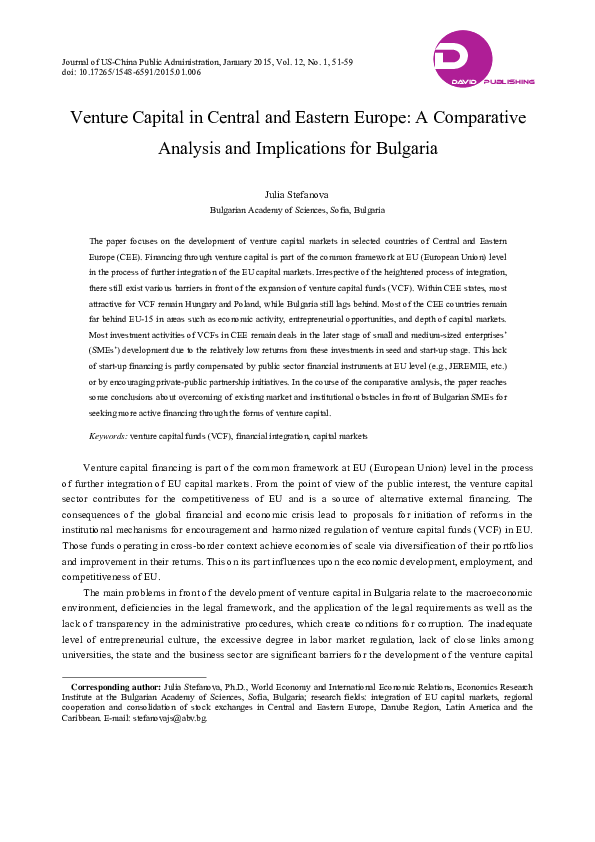 (PDF) Venture Capital in Central and Eastern Europe: A Comparative ...