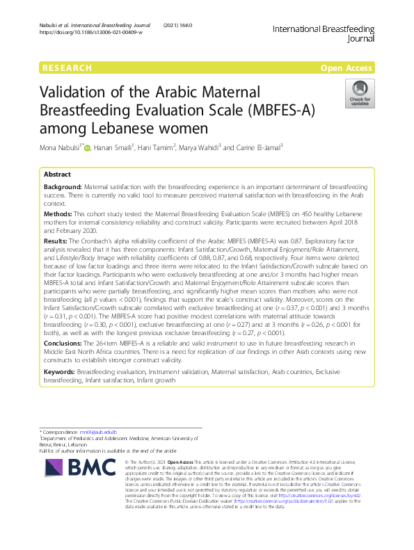 (PDF) Validation of the Arabic Maternal Breastfeeding Evaluation Scale ...