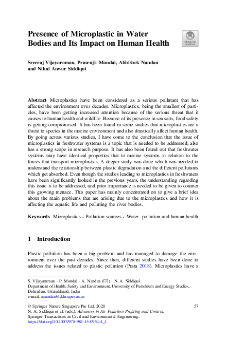 (PDF) Presence of Microplastic in Water Bodies and Its Impact on Human ...