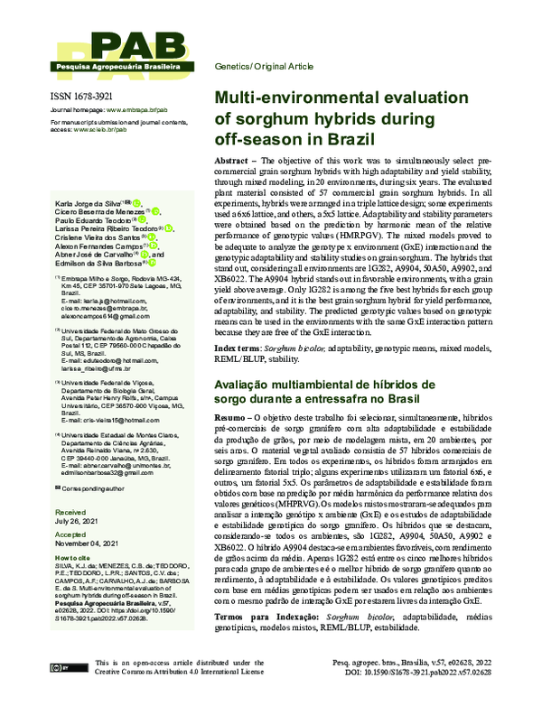 (PDF) Multi-environmental evaluation of sorghum hybrids during off ...