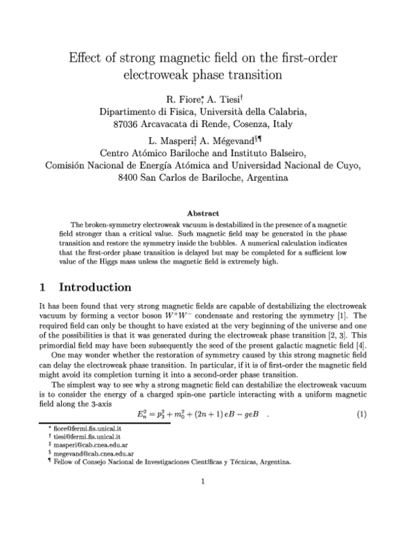 (PDF) Effect of Strong Magnetic Field on the First-Order Electroweak Phase Transition | A. Tiesi ...