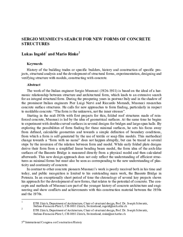 (PDF) Sergio Musmeci’s Search for New Forms of Concrete Structures