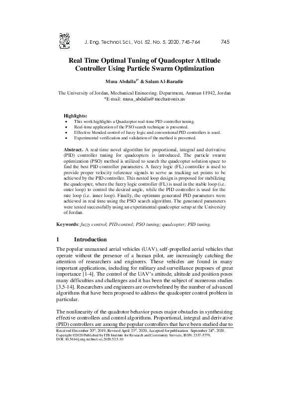 (PDF) Modeling, Simulation and Implementation of Stabilizing Controller for a Quadcopter