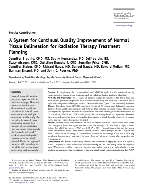 (PDF) A System for Continual Quality Improvement of Normal Tissue ...