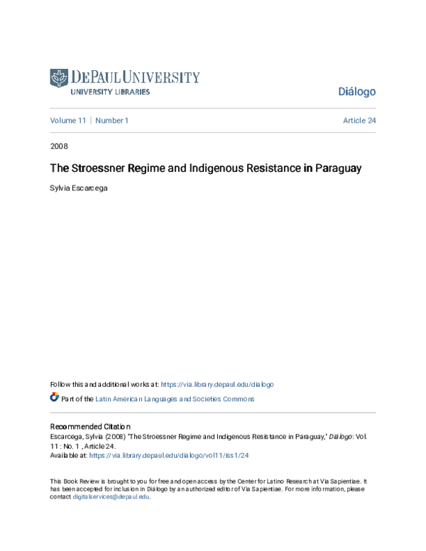 (PDF) The Stroessner Regime and Indigenous Resistance in Paraguay