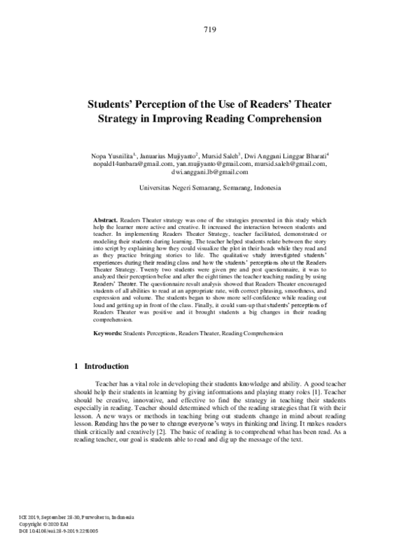 (PDF) Students’ Perception of the Use of Readers’ Theater Strategy in ...