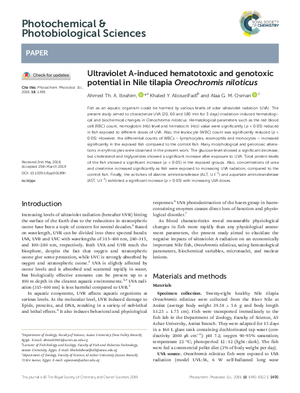 (PDF) Ultraviolet A-induced hematotoxic and genotoxic potential in Nile ...